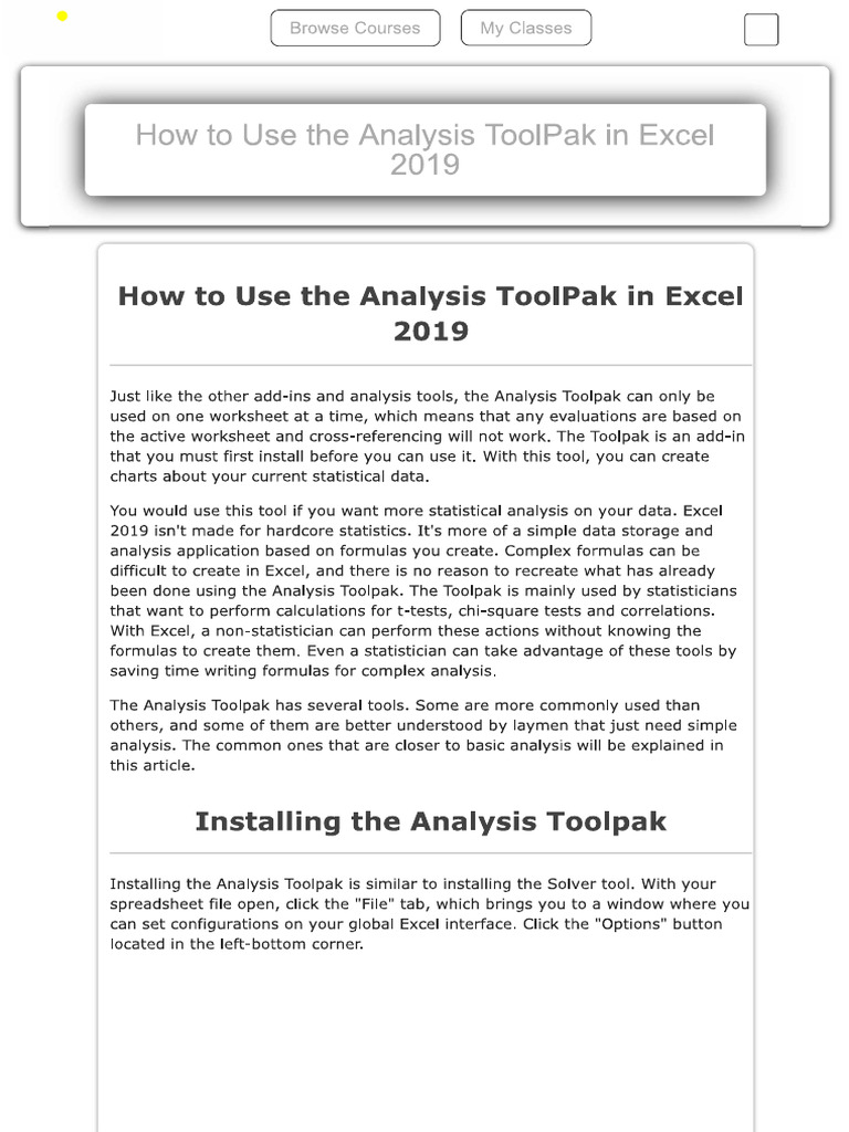 06how To Use The Analysis ToolPak in Excel 2019 | PDF