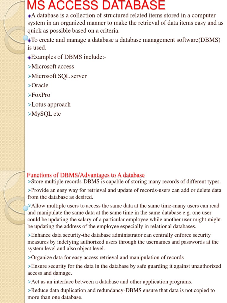Databases (Ms Access) Notes | PDF | Relational Database | Microsoft Access
