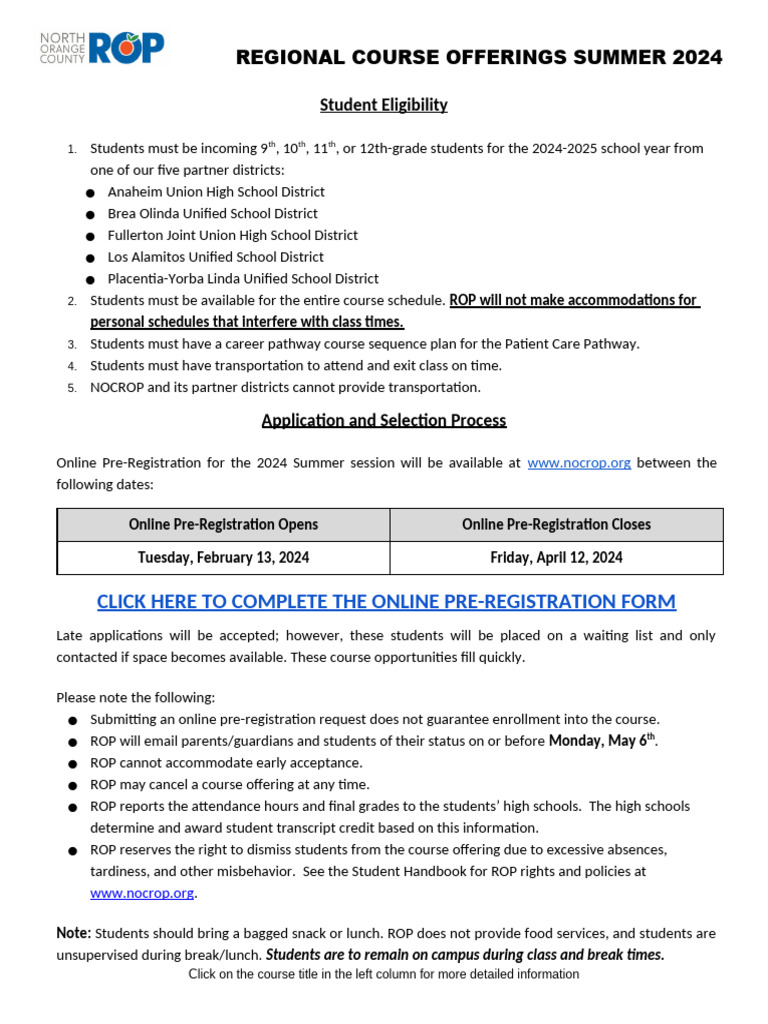 One Page Regional Course Offerings Summer 2024 | PDF | Schools