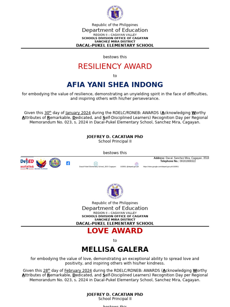 Project VITAL Certificates Rubrics and List of Awardees Template 1 1 ...