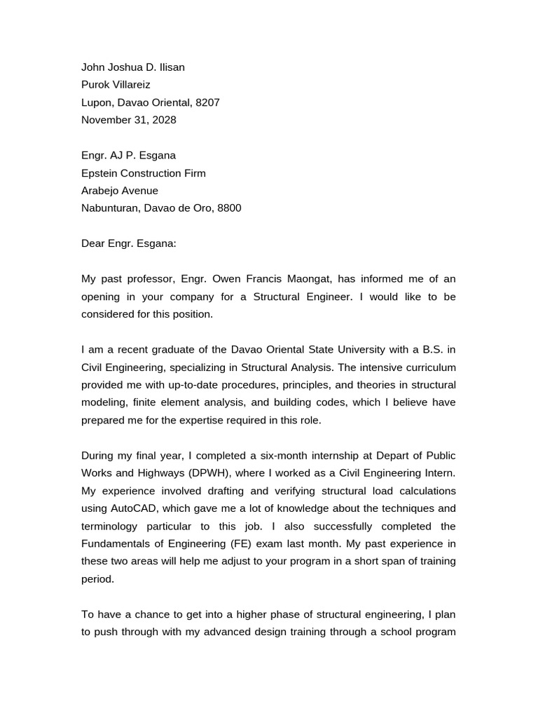 Application Letter JOSHUA | PDF