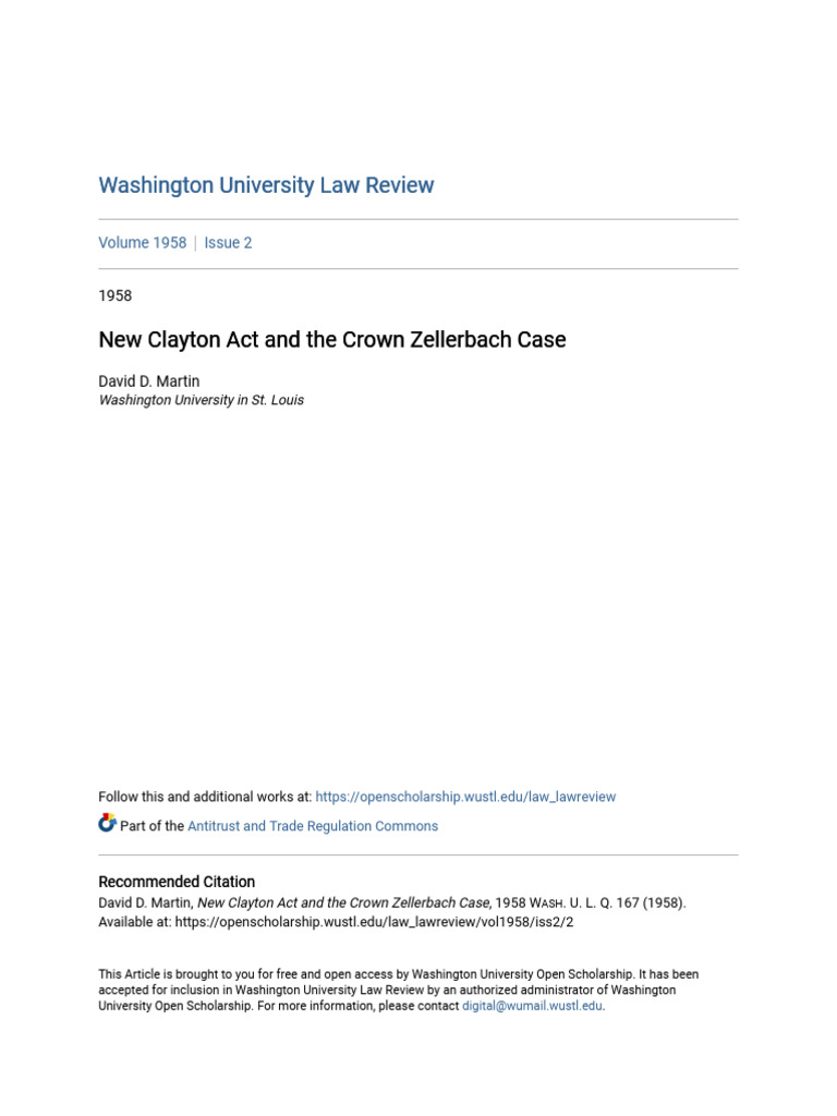 New Clayton Act and the Crown Zellerbach Case | PDF | Sherman Antitrust ...