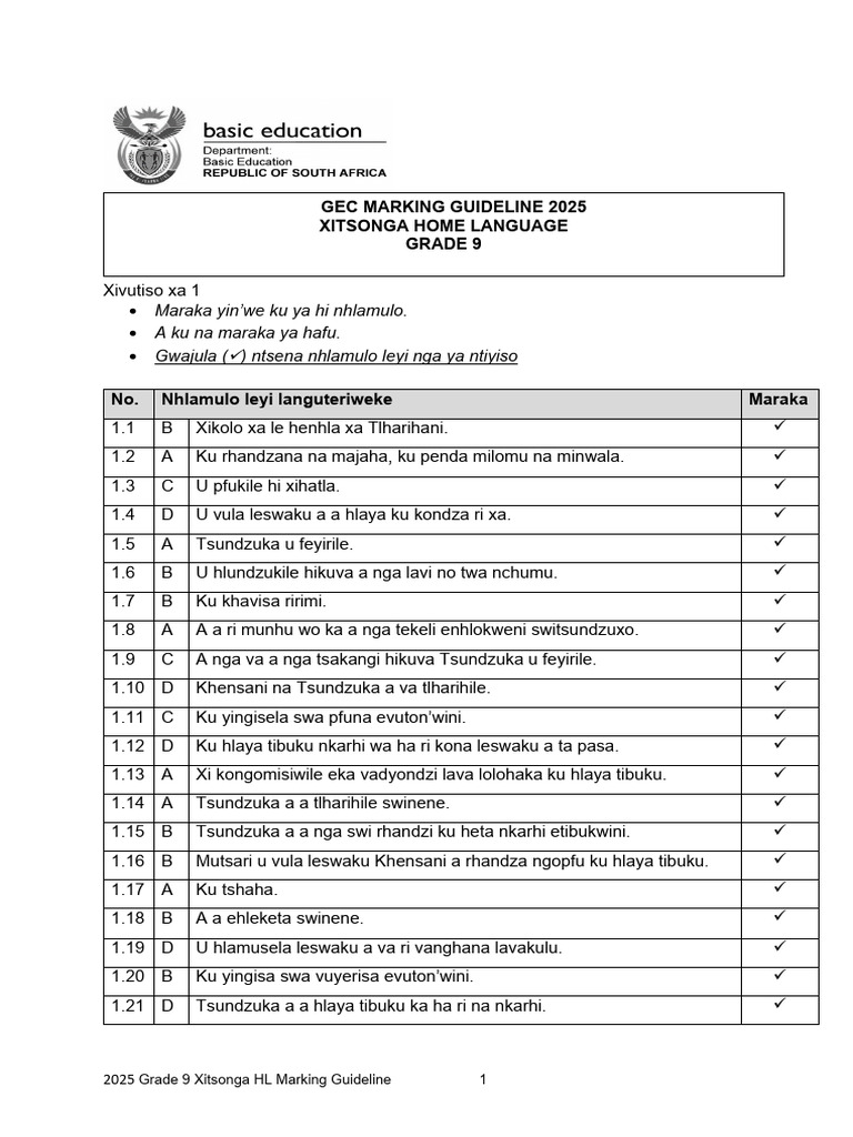 Grade 9 Xitsonga HL M | PDF