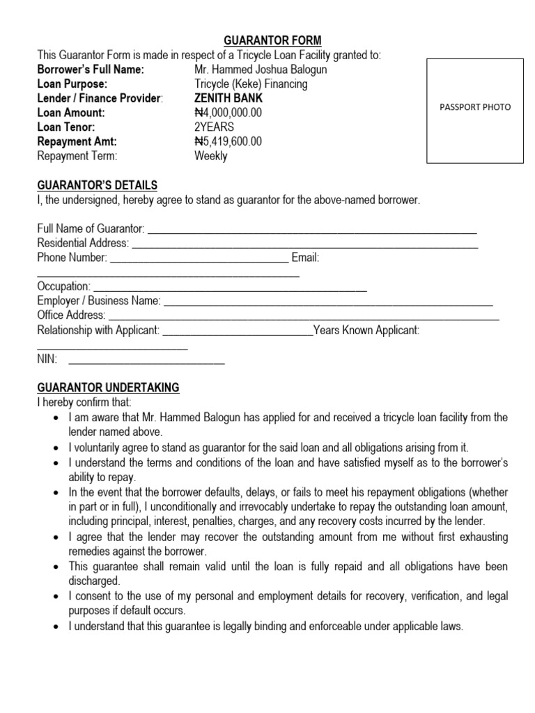 Guarantor Form | PDF | Loans | Surety