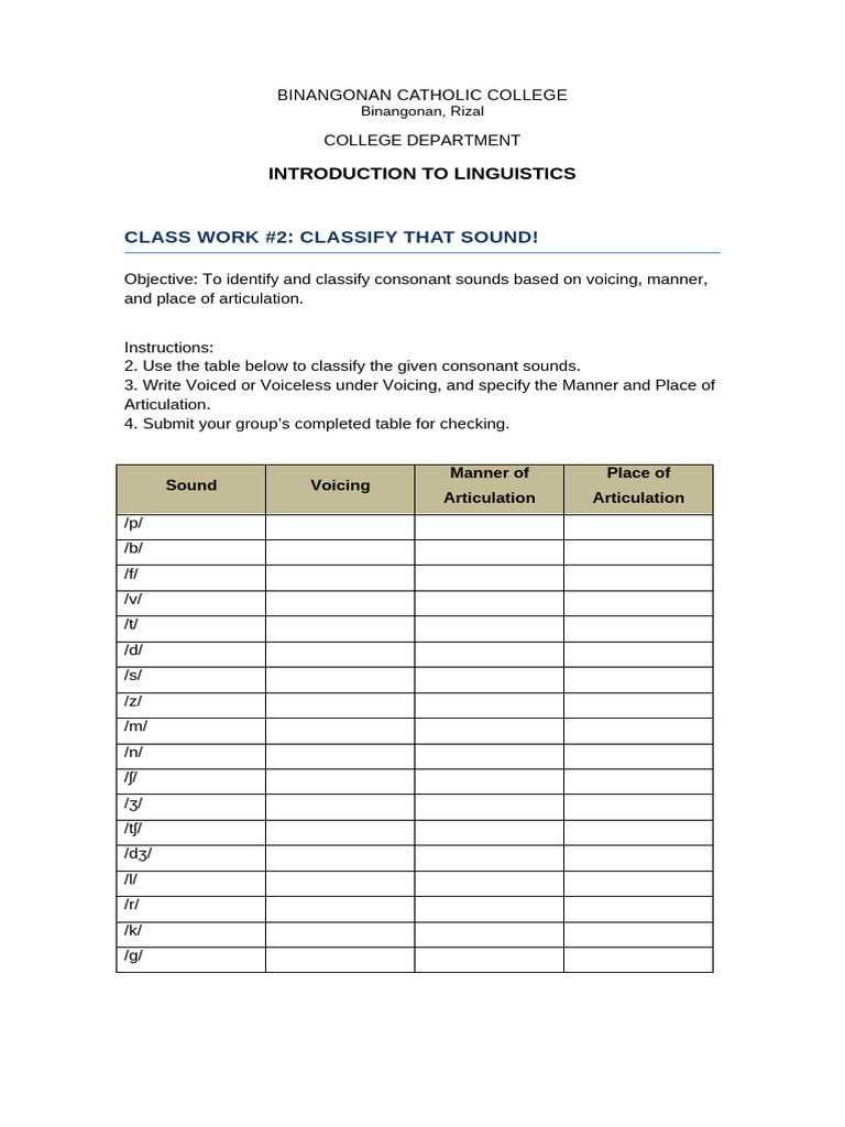 Classify That Sound Activity With Answers | PDF