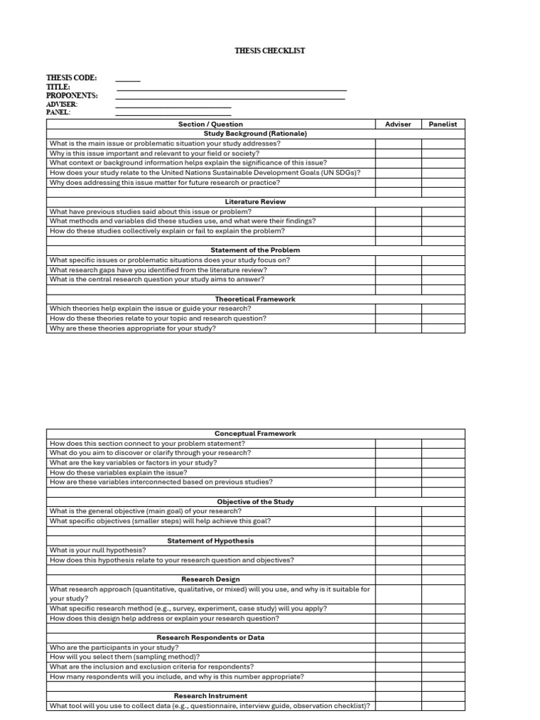New Thesis Checklist (Final Defense) | PDF | Statistics | Inquiry