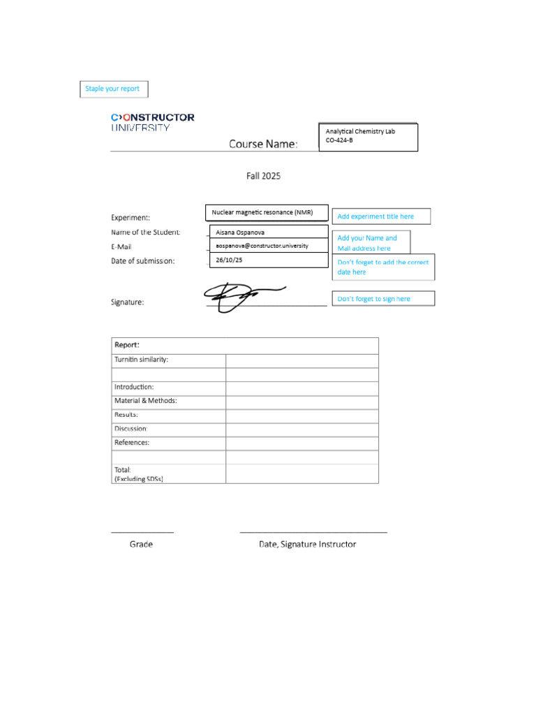 NMR Lab Report PDF 26:10 | PDF | Nuclear Magnetic Resonance ...