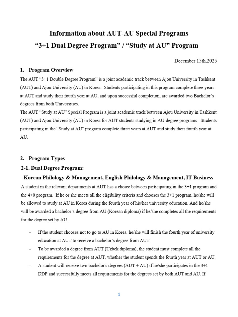AUT 3+1 Program_Info Brochure_20251215 | PDF | Travel Visa ...