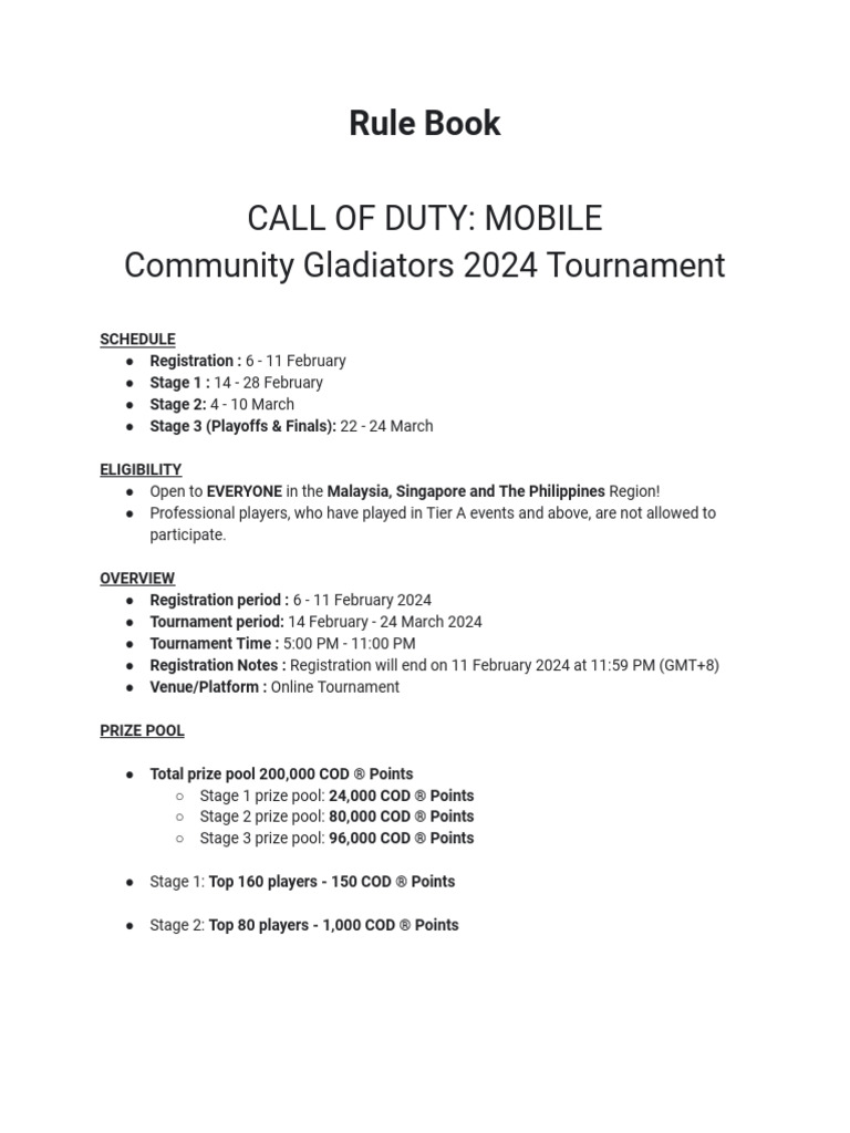 COMMUNITY GLADIATORS 2024 - Call of Duty_ Mobile Tournament Rule Book ...