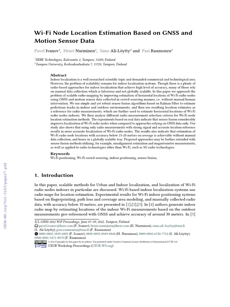 Wi-Fi Node Location Estimation Based on GNSS and Motion Sensor Data ...