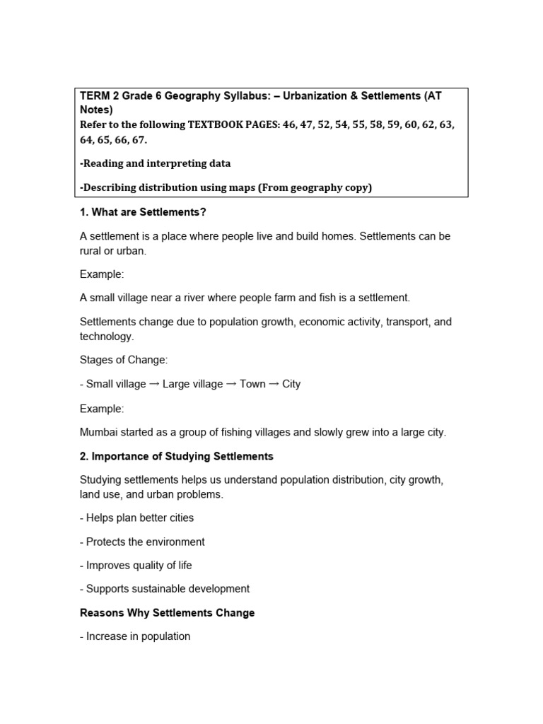 Grade 6 Geography Urbanization Notes | PDF | Urban Sprawl | Transport