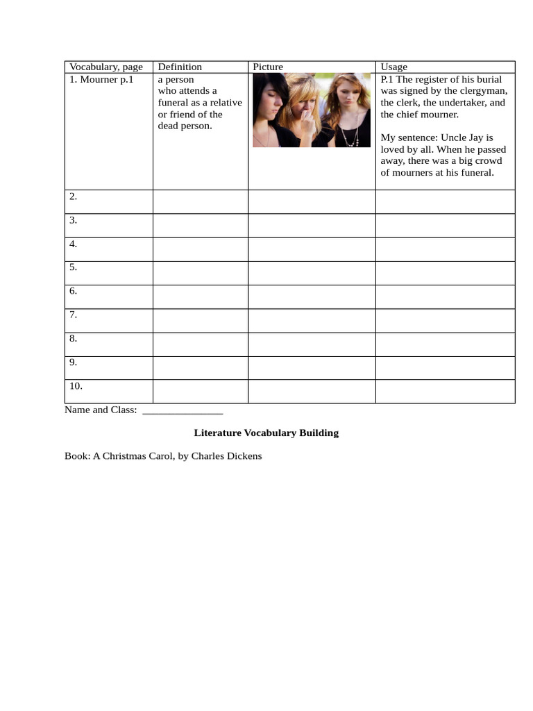 Literature Vocabulary Building Template | PDF
