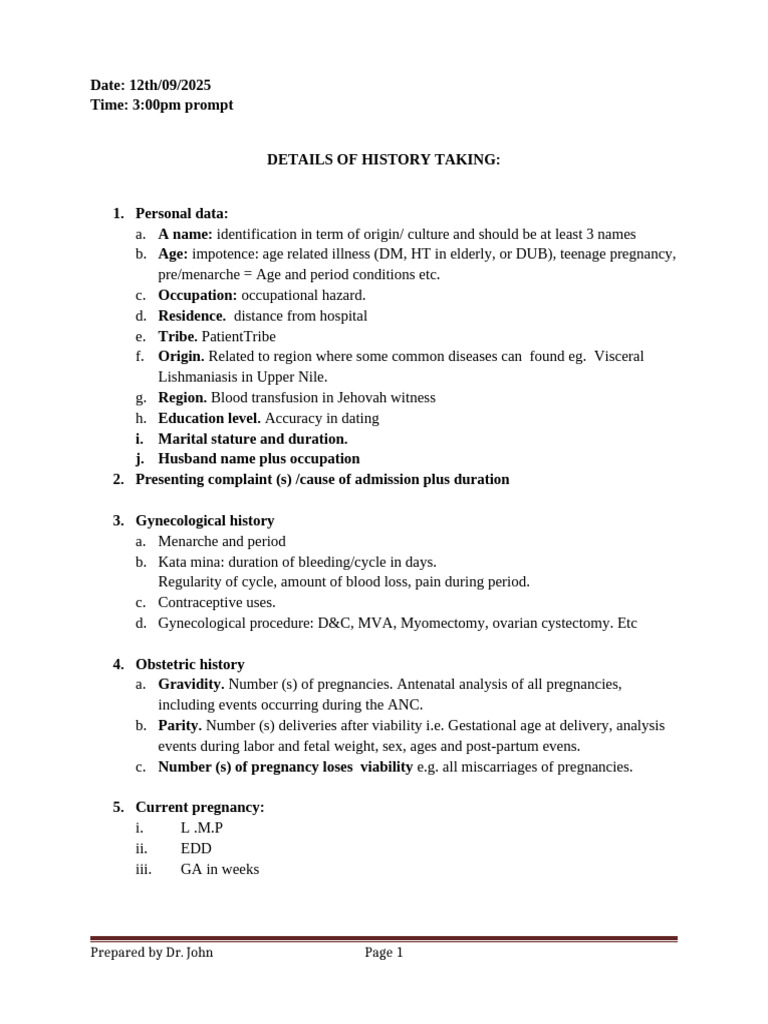 History Taking in Obst.&Gynae. | PDF | Pregnancy | Health Sciences