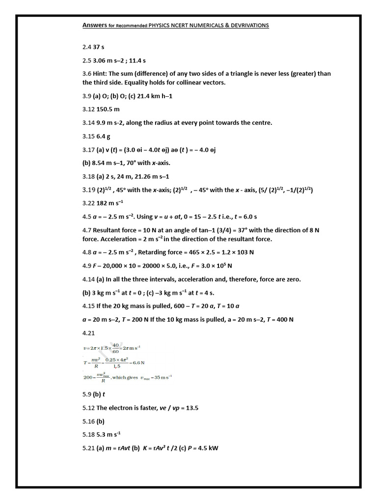 Physics Key For Questions | PDF | Gases | Force