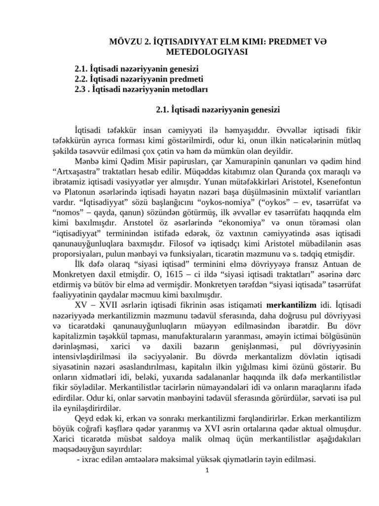 Mövzu 2. İqtisadiyyat Elm Kimi Predmet Və Metedologiyası | PDF