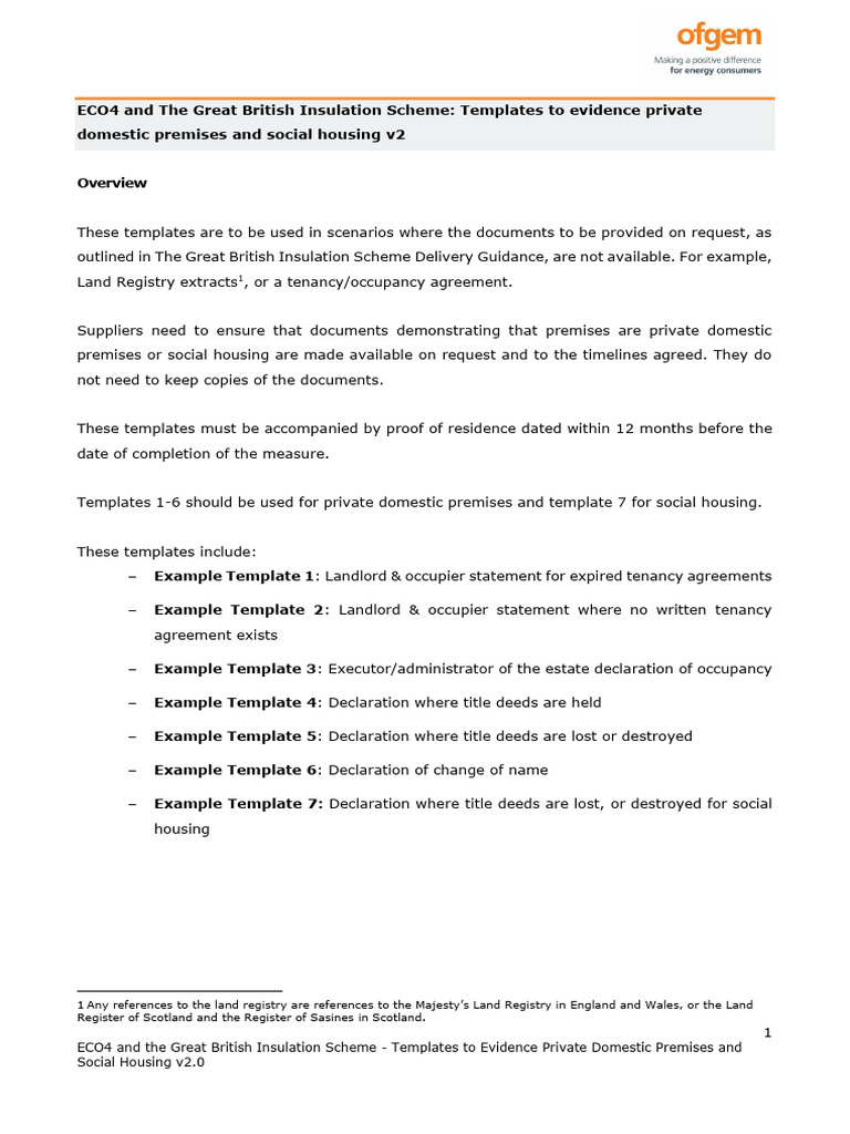 ECO4 and the Great British Insulation Scheme -Templates to Evidence ...