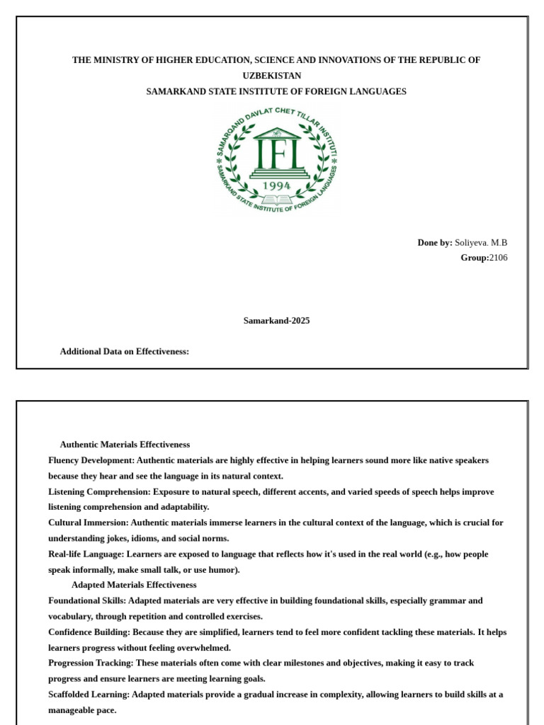 Authentic and Adapted Materials | PDF