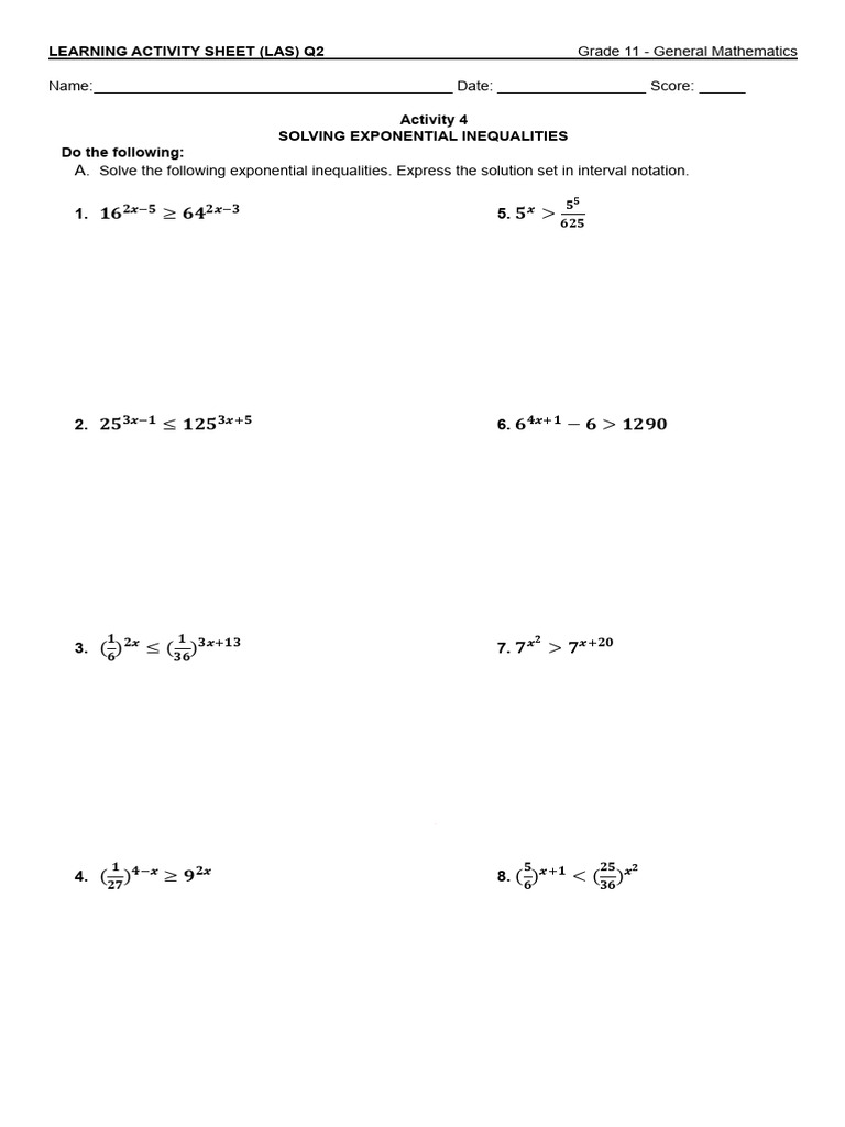 Activity 4 2nd Quarter Exponential Inequality | PDF