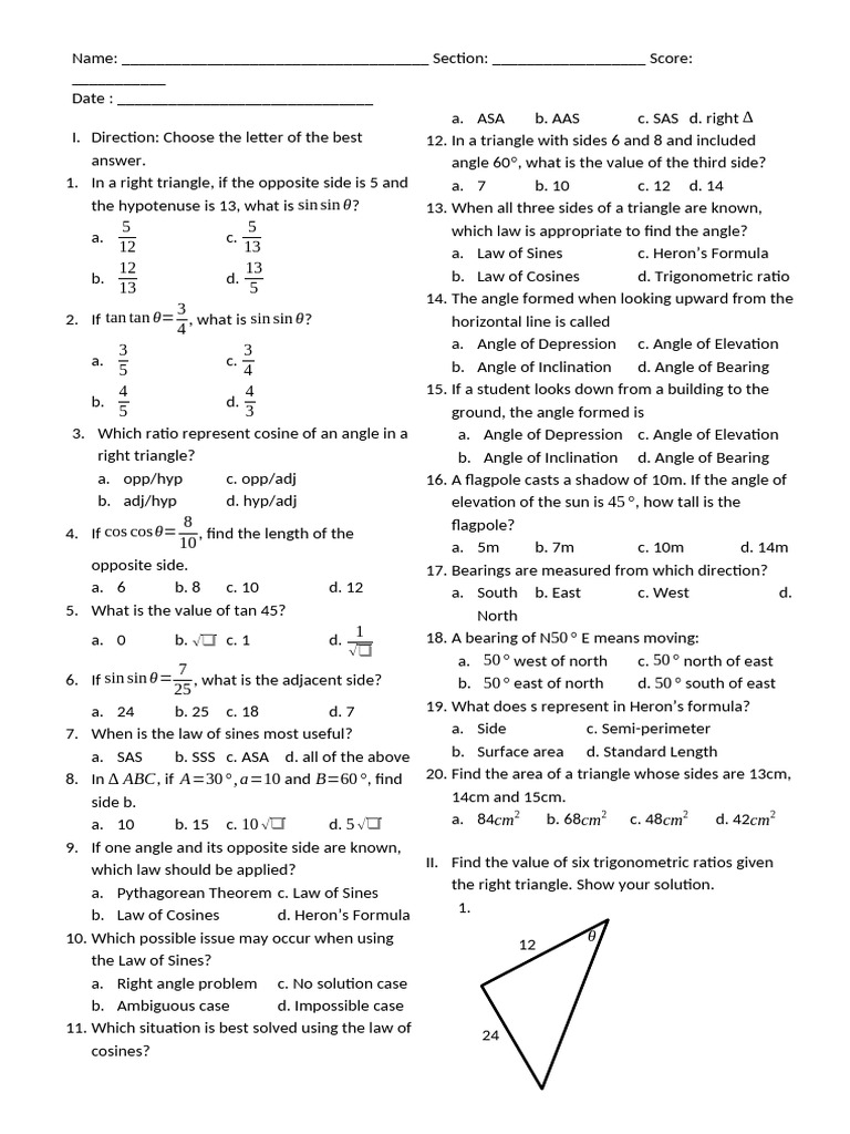 Q3-2nd-LT | PDF | Trigonometric Functions | Geometry
