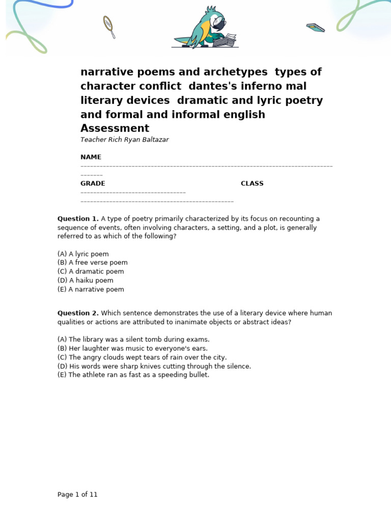 narrative_poems_and_archetypes_types_of_character_ | PDF | Narrative ...
