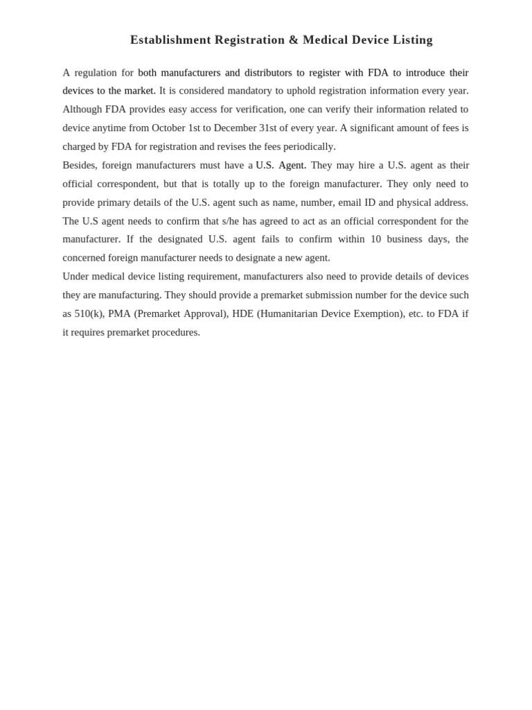 Establishment Registration & Medical Device Listing | PDF