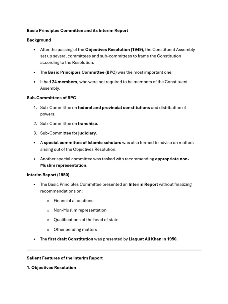 Basic Principles Committee and Its Interim Report | PDF | Supreme ...