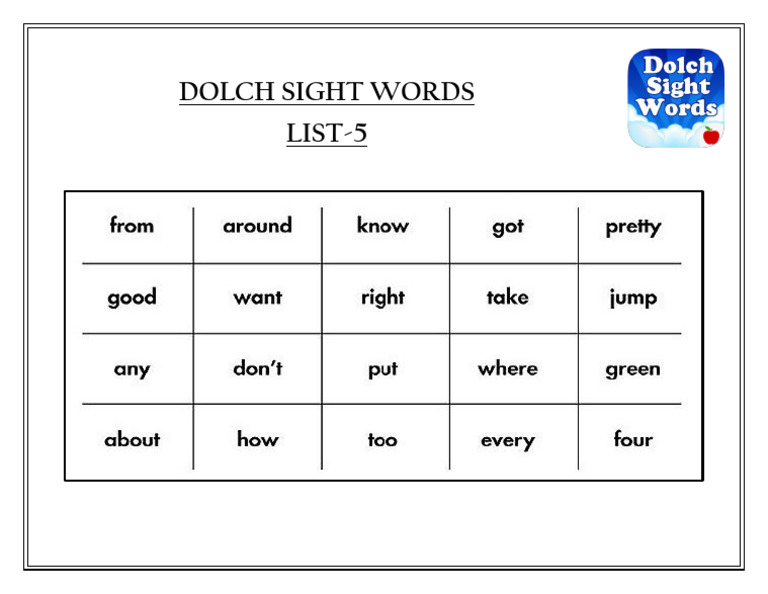 DOLCH LIST 5 (2) | PDF