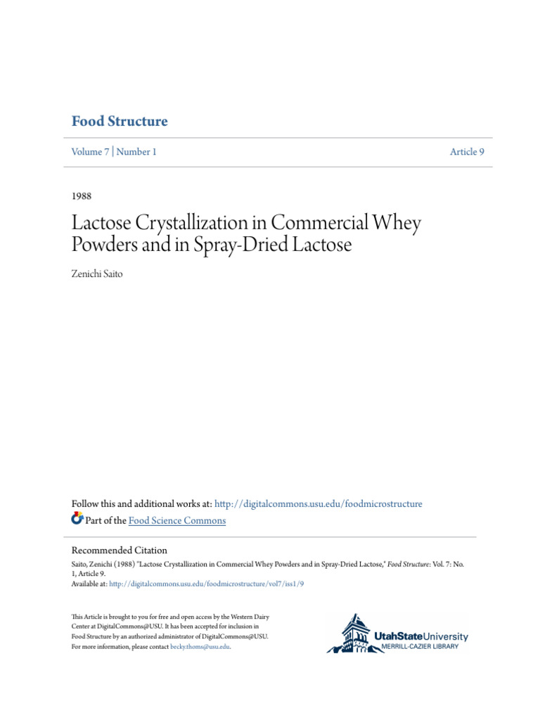 Lactose Crystallization in Commercial Whey Powders and in Spray-D | PDF ...