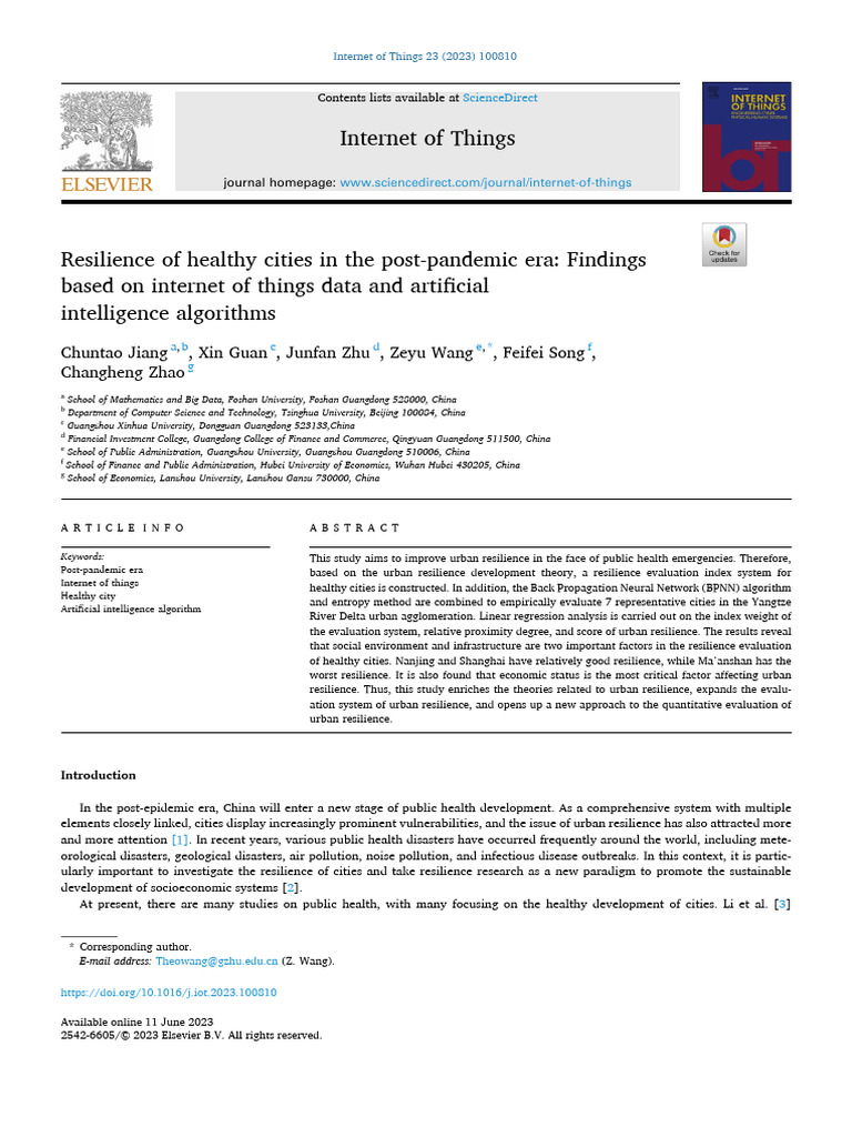 Resilience of Healthy Cities in the Post Pandemic Era Findings Based on ...
