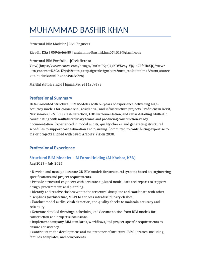 Structural BIM Modeler CV | PDF | Building Information Modeling ...