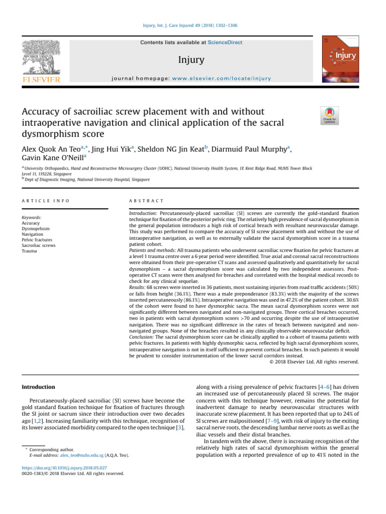 Accuracy of Sacroiliac Screw Placement With and Without Intraoperative ...