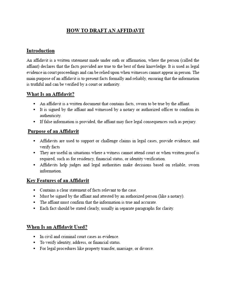 Easy way to understand and draft an affidavit ???? | PDF | Affidavit ...