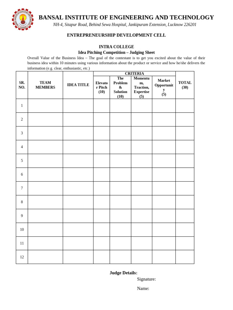 Judging Sheet | PDF
