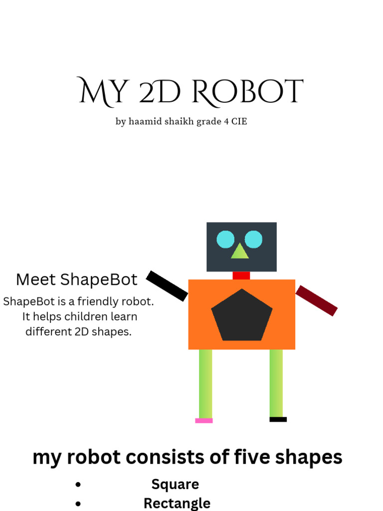 My 2D Robot My Robot’s Name is ShapeBot. It Helps Children Learn 2D ...