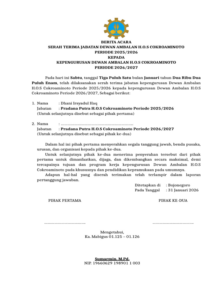 Berita Acara Mustegak 2026 | PDF