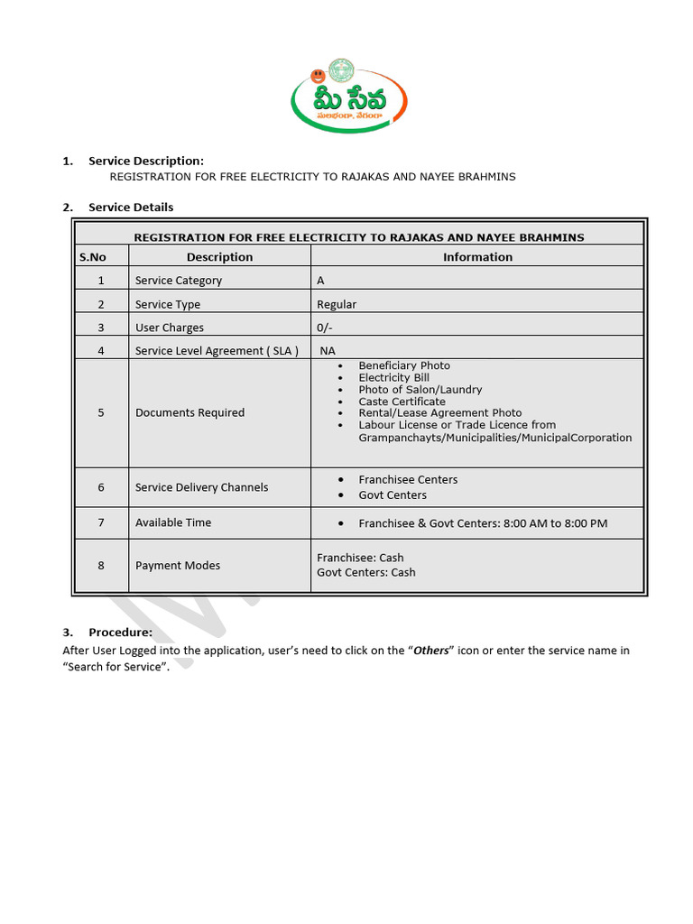 REGISTRATION FOR FREE ELECTRICITY TO RAJAKAS AND NAYEE BRAHMINS | PDF ...