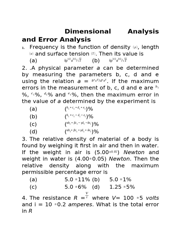 Dimensional Analysis and Error Analysis | PDF | Physical Quantities ...