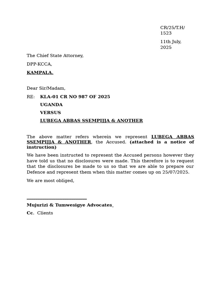 Letter For Disclosure To Kcca-Ed | PDF
