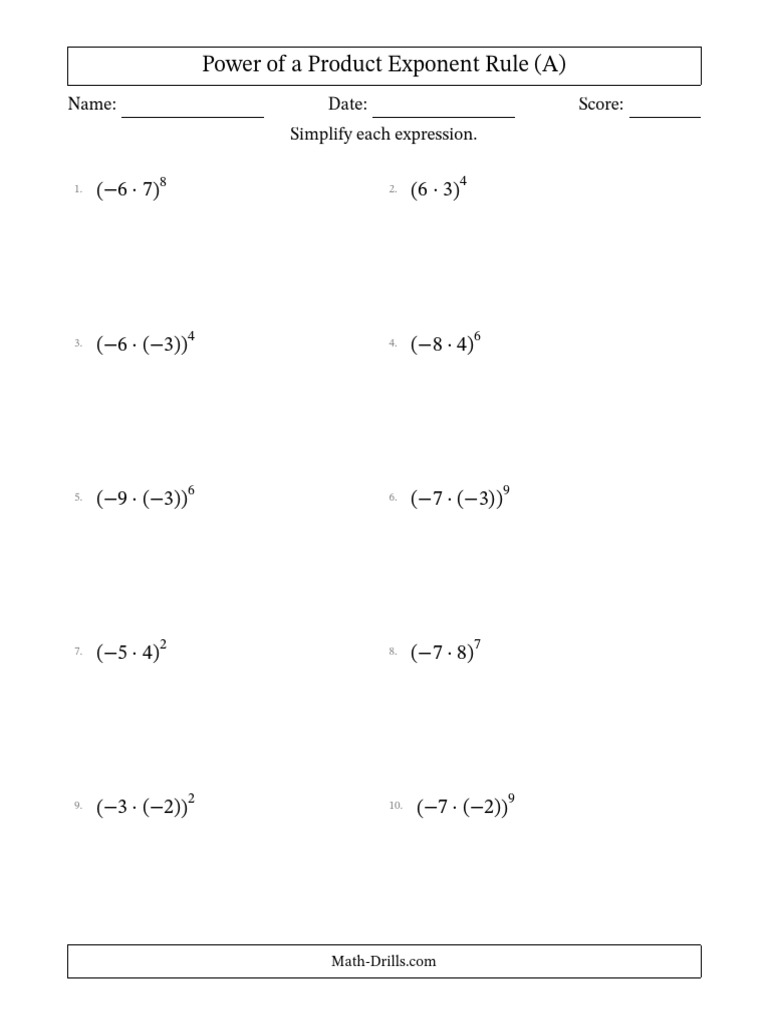 Algebra Exponent Rules Power of Product Posexp 001.1739984941 | PDF