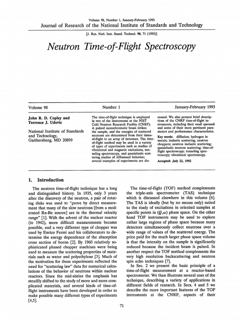 Neutron Time of Flight Spectros | PDF | Neutron | Time Of Flight Mass ...