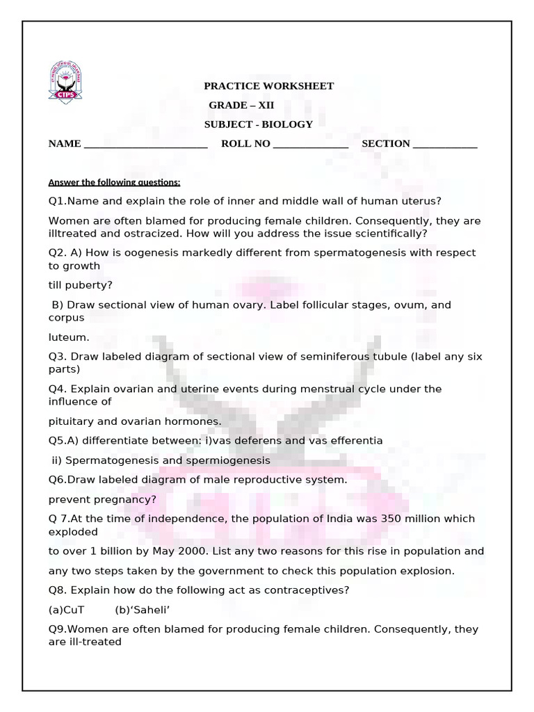 Competency Based Questions Class 12 | PDF | Dominance (Genetics) | Cell ...