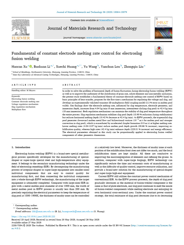 Fundamental of Constant Electrode Melting Rate Control for Electroslag ...