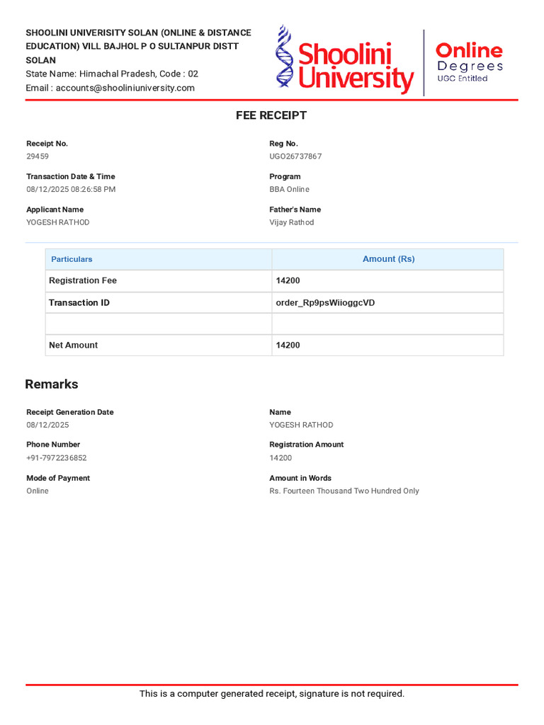 Payment Receipts - Registration Payment Receipt - Compressed | PDF