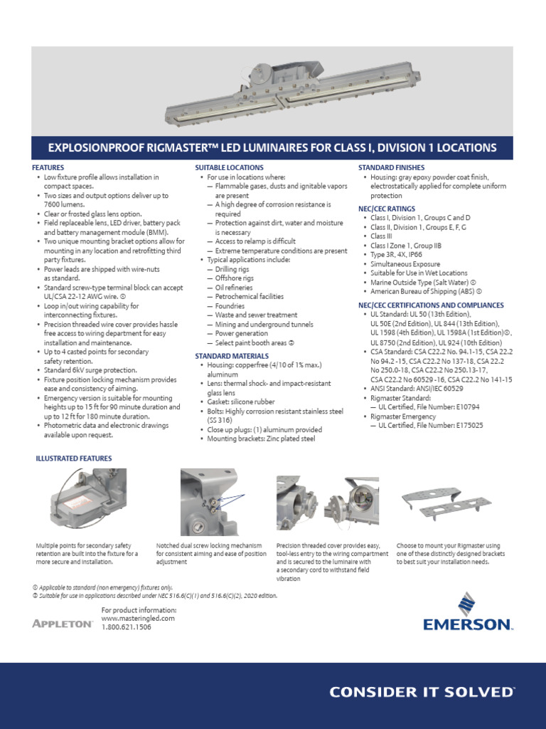 Product Data Sheet Explosionproof Rigmaster Led Series Luerminaires ...