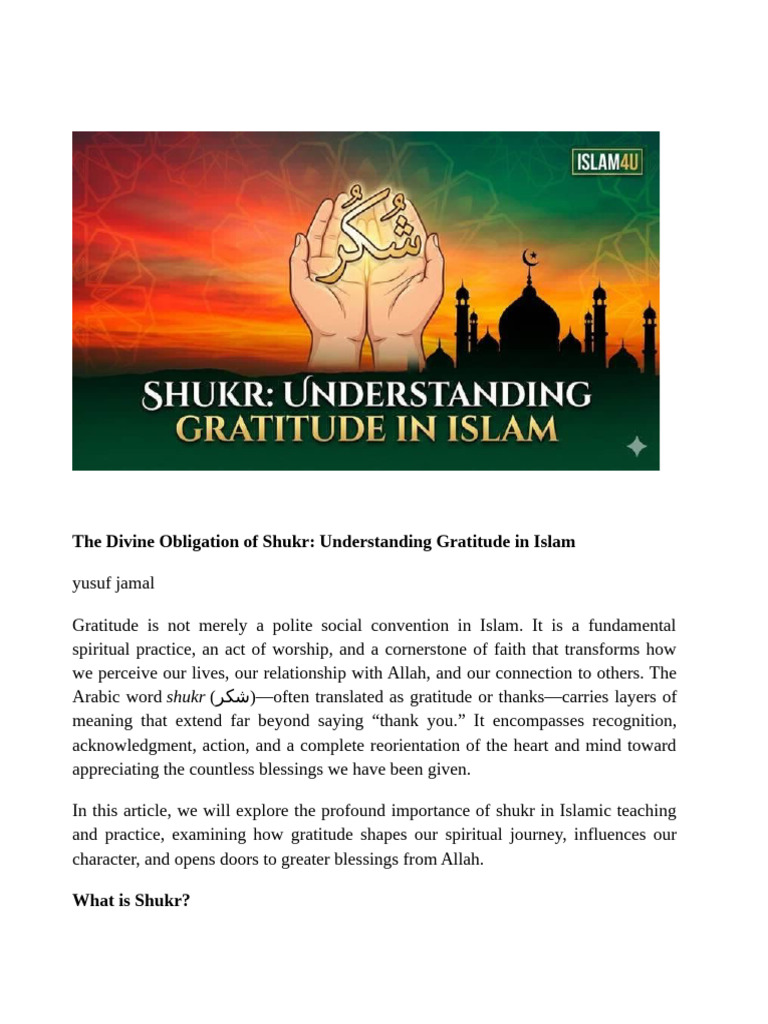 The Divine Obligation of Shukr - Understanding Gratitude and Being ...