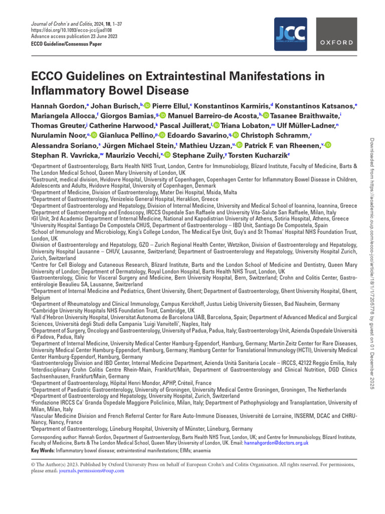 ECCO Guidelines on Extraintestinal Manifestations in Inflammatory Bowel ...