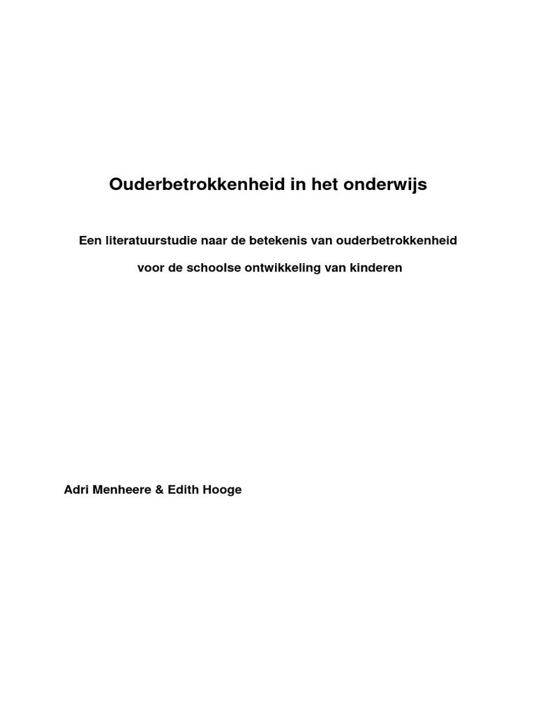 Ouderbetrokkenheid in Het Onderwijs Def | PDF