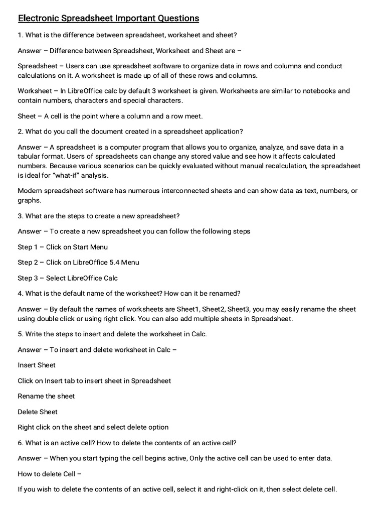 Electronic Spreadsheet Notes | PDF | Spreadsheet | Worksheet