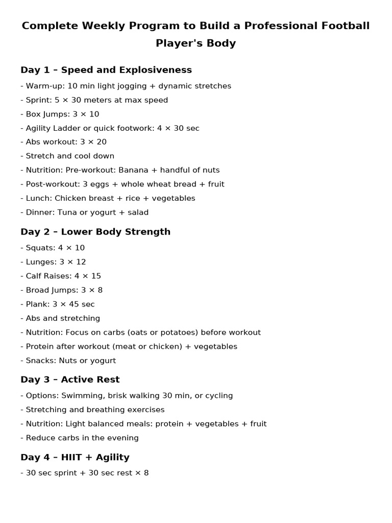 Football Player Weekly Program English | PDF