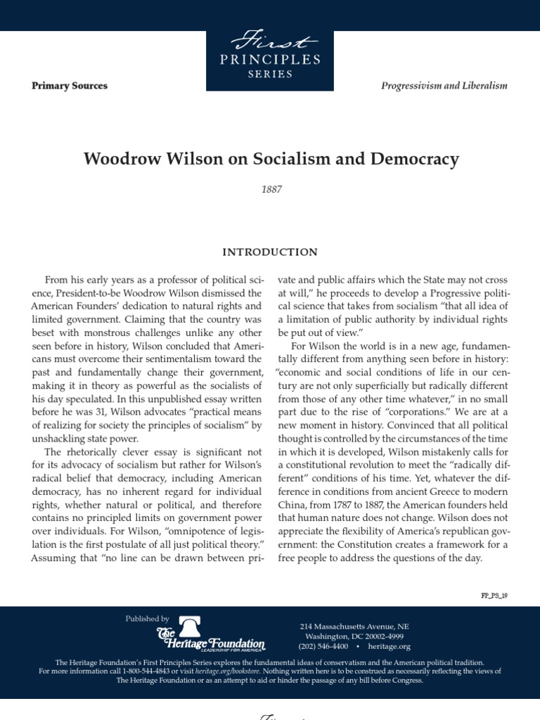 Wilson's Vision: Socialism and Democracy | PDF | Socialism | Natural ...